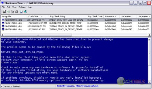 BlueScreenView - Display Information of A BSOD - Technibble