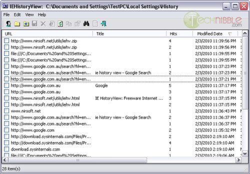 IEHistoryView - View Internet Explorer History - Technibble