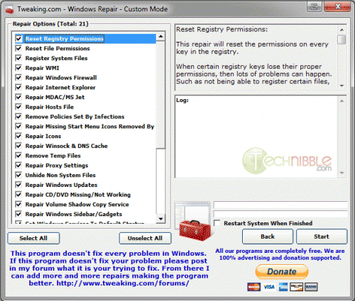 Tweaking.com Windows Repair - Fix Common Windows Problems